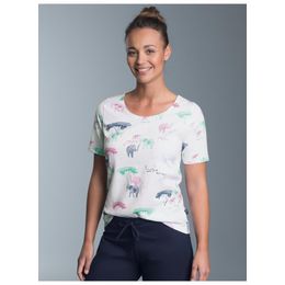 Schlafanzug TRIGEMA "TRIGEMA T-Shirt mit Allover Safari-Print", Damen, Gr. L, wei&szlig;, 100% Baumwolle, Homewear-Sets Schlafanzug