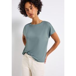 Shirttop Street One, Damen, Gr. 40, blau (arona blau), Jersey, Obermaterial: 95% Viskose, 5% Elasthan, unifarben, l&auml;ssig geschnitten h&uuml;ftbedeckend, U-Boot-Ausschnitt, Tops Shirttop, mit Mesh-Detail