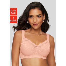 Soft-BH Petite Fleur, Damen, Gr. 100, Cup E, orange (pfirsich, wei&szlig;), Jersey, Obermaterial: 60% Polyamid, 29% Baumwolle, 11% Elasthan, BHs Soft-BH, ohne B&uuml;gel mit Komforttr&auml;gern