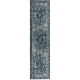 FLAIR RUGS L&auml;ufer &raquo;Antique Vintage-Muster,&laquo; rechteckig 4 mm H&ouml;he Chenille Stil Teppich, Wohnzimmer, Schlafzimmer, Esszimmer blau Baumwolle, Kunstfaser
