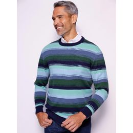 Rundhalspullover CLASSIC "Rundhals-Pullover", Herren, Gr. 50, moos, salbei, geringelt, 100% Polyacryl, gemustert, gestreift, mehrfarbig, Pullover Rundhalspullover