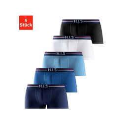 H.I.S. Hipster H.I.S, Herren, Gr. XXL (8), 5 Stk., blau (navy, blau, hellblau, wei&szlig;, schwarz), Jersey, Obermaterial: 95% Baumwolle, 5% Elasthan, unifarben, k&ouml;rpernah, Unterhosen, knapp sitzende Boxershorts mit Streifen aus Baumwollmischung