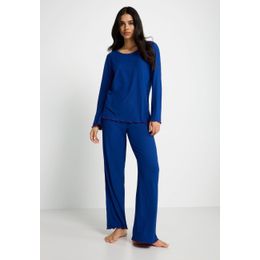 LSCN BY LASCANA Damen Pyjama, Gr. 40navy, Rippware, Obermaterial: 92% Viskose (LENZING ), 8% Elasthan, unifarben, Homewear-Sets