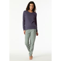 Schiesser Damen Schlafanzug "Casual Essentials", Gr. 44indigo, Single Jersey, Obermaterial: 100% Baumwolle, Homewear-Sets, Baumwolle,