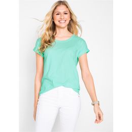 T-Shirt bonprix "Boxy-Shirt", Damen, Gr. 40/42 (M), grün (hellmint), Web, Obermaterial: 100% Baumwolle, unifarben, figurumspielend normal, Rundhals, Aufschlag, Shirts T-Shirt, Boxy-Shirt