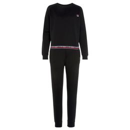 Pyjama Fila, Damen, Gr. XL, schwarz, Obermaterial: 100% Baumwolle, unifarben, bequem lang, elastischer Bund, Homewear-Sets Pyjama
