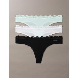 Damen String "THONG 3PK", Calvin Klein Underwear, Gr. Mschwarz, wei&szlig;, moonlight jade, Obermaterial: 85% Polyamid, 15% Elasthan, unifarben,