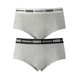 Panty Puma "Puma WOMEN MINI SHORT 2P PACK", Damen, Gr. L, grau (grau, meliert), Obermaterial: 57% Baumwolle, 38% Modal, 5% Elasthan, bedruckt, unifarben, k&ouml;rpernah, Unterhosen Panty, mit markantem Logo-Bund