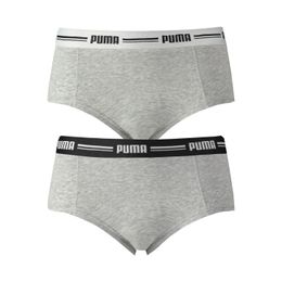 Panty Puma "Puma WOMEN MINI SHORT 2P PACK", Damen, Gr. S, grau (grau, meliert), Obermaterial: 57% Baumwolle, 38% Modal, 5% Elasthan, bedruckt, unifarben, k&ouml;rpernah, Unterhosen Panty, mit markantem Logo-Bund