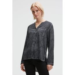 Langarmbluse SOCCX, Damen, Gr. L, grau (lunar grau), Material: 100% Viskose, bedruckt, regular fit normal, hoch geschlossener Ausschnitt, mit Riegel, Blusen, mit l&auml;ngerer R&uuml;ckenpartie