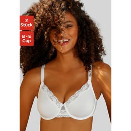 Bügel-BH Petite Fleur, Damen, Gr. 75, Cup E, schwarz (schwarz, weiß), Spitze, Obermaterial: 87% Baumwolle, 8% Polyamid, 5% Elasthan, BHs Bügel-BH, mit zarter Jacquardspitze