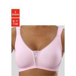 Soft-BH Petite Fleur, Damen, Gr. 75, Cup B, rosa (rosa, weiß), Jersey, Obermaterial: 90% Baumwolle, 5% Elasthan, 5% Polyamid, BHs Soft-BH, ohne Bügel mit Spitzen-Details