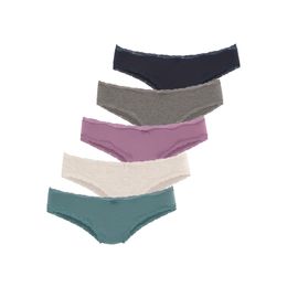 Brasilslip Vivance, Damen, Gr. 40/42, bunt (anthrazit meliert, beige meliert, flieder, eukalyptus, navy), Single Jersey, Obermaterial: 95% Baumwolle, 5% Elasthan. Spitze: 90% Polyamid, 10% Elasthan, meliert, unifarben, k&ouml;rpernah, Unterhosen, aus elastischer Baumwolle