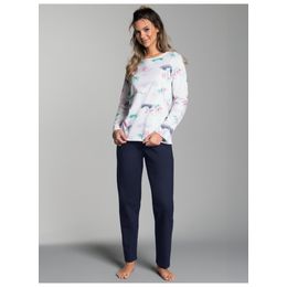 Schlafanzug TRIGEMA "TRIGEMA Pyjama mit Safari-Print", Damen, Gr. L, wei&szlig;, 100% Baumwolle, Homewear-Sets Schlafanzug