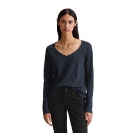 Marc O'Polo Langarmshirt MARC O'POLO DENIM, Damen, Gr. L, blau (scandinavian blau), Jersey, Obermaterial: 100% Baumwolle, unifarben, figurbetont hüftlang, tiefer V-Ausschnitt, Shirts Langarmshirt, mit Rollkante am V-Ausschnitt