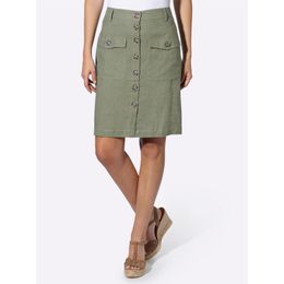 Sommerrock Heine, Damen, Gr. 42, khaki, 55% Leinen, 45% Viskose, unifarben, knielang, Röcke