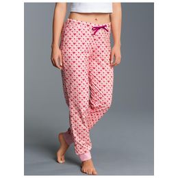 Schlafanzug TRIGEMA "TRIGEMA Schlafanzughose mit Allover-Print", Damen, Gr. L, rosa (ros&eacute;), 100% Baumwolle, Homewear-Sets Schlafanzug