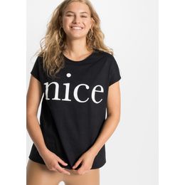 T-Shirt bonprix, Damen, Gr. 36/38 (S), schwarz (schwarz, wei&szlig;), Obermaterial: 100% Baumwolle, bequem, Shirts T-Shirt, T-Shirt aus reiner Baumwolle