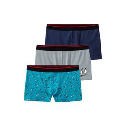 Boxer AUTHENTIC LE JOGGER "Boxershorts f&uuml;r Jungen", Jungen, Gr. 134/140, 3 Stk., blau (bedruckt, blau, grau), Single Jersey, Obermaterial: 95% Baumwolle, 5% Elasthan, bedruckt, unifarben, Unterhosen, mit witzigen Print