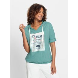 Kurzarmshirt Casual Looks "Kapuzen-Shirt", Damen, Gr. 36, gr&uuml;n (salbei, ecru, bedruckt), 100% Baumwolle, bedruckt, gemustert, Shirts