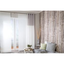 HOMING Vorhang &raquo;Caja&laquo; &Ouml;sen 1 Stk. tlg. Gardine mit &Ouml;sen, streifen, bord&uuml;re, Wohnzimmer, Schlafzimmer creme/grau Obermaterial: 100% Polyester 245 cm