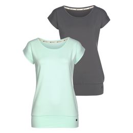 Yoga & Relax Shirt OCEAN SPORTSWEAR "Soulwear - Essentials Yoga Shirts", Damen, Gr. 40, gr&uuml;n (mint, anthrazit), Single Jersey, Obermaterial: 92% Polyester, 8% Elasthan, figurbetont h&uuml;ftbedeckend, Rundhals, Shirts, leicht &uuml;berschnittene Schultern, l&auml;ngerer Schnitt