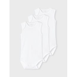 Body name it "NBNBODY 3P TANK SOLID WHITE 3 NOOS", Jungen, Gr. 62, N-Gr, wei&szlig; (hellwei&szlig;), Sweatware, Obermaterial: 100% Baumwolle, unifarben, regular fit, Rundhals, Bodys Body