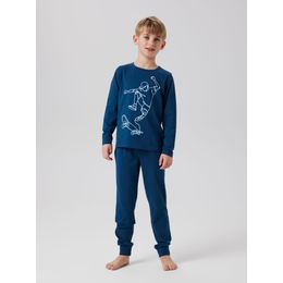 Pyjama name it "NKMNIGHTSET TITAN SKATER NOOS", Jungen, Gr. 110/116, grau (titan), Jersey, Obermaterial: 95% Baumwolle, 5% Elasthan, bedruckt, regular fit normal, Rundhals, Homewear-Sets Pyjama