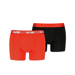 Boxershorts Puma "Puma MEN CHROMATIC WAISTBAND BOXERS 2P", Herren, Gr. M, schwarz (fierce rot, schwarz), Single Jersey, Obermaterial: 95% Baumwolle, 5% Elasthan, k&ouml;rpernah, Unterhosen, elastischer Logobund, ohne Eingriff