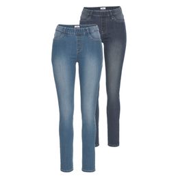 Jeansjeggings Flashlights, Damen, Gr. 34, N-Gr, blau (dkblus, bluus), Jeans, Obermaterial: 80% Baumwolle, 19% Polyester, 1% Elasthan, Basic, eng lang, Jeans, enge Passform, Röhrenjeans, Used-Look-Waschung, hohe Leibhöhe