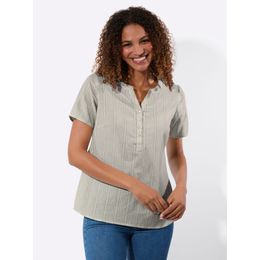 Schlupfbluse Casual Looks, Damen, Gr. 46, schlamm, gestreift, 100% Baumwolle, gemustert, gestreift, mehrfarbig, V-Ausschnitt, Blusen Schlupfbluse