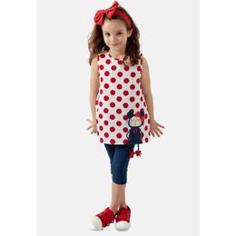 Hausanzug DENOKIDS "Dotted Doll", Jungen, Gr. 104, weiß, 95% Baumwolle;5% Elasthan, gepunktet, regular fit kniebedeckend, Homewear-Sets Hausanzug, mit süßer Maus-Applikation