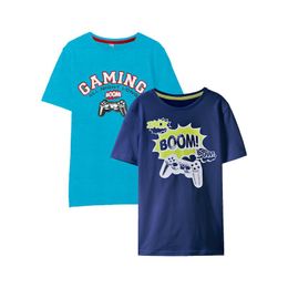bonprix T-Shirt Packung, 2, 2 Stk. tlg. dunkelblau+karibikblau bedruckt 140/146 140/146 T-Shirt 2er-Pack f&uuml;r Jungen