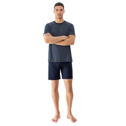 Shorty Mey "Bennison", Herren, Gr. 54, blau (yacht blau), Obermaterial: 78% Baumwolle, 22% Polyester, bequem kurz, Rundhals, Homewear-Sets Shorty, Legere Passform, Oberteil geringelt, Komfortbund