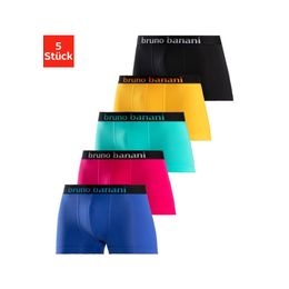 Boxer Bruno Banani "Boxershorts f&uuml;r Herren", Herren, Gr. S, 5 Stk., bunt (blau, pink, mint, gelb, schwarz), Jersey, Obermaterial: 95% Baumwolle, 5% Elasthan, unifarben, Unterhosen, mit Streifen Logo Webbund