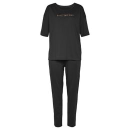 Vivance Dreams Damen Pyjama 2 tlg. mit sch&ouml;nem Foildruck schwarz 36/38