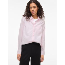 Langarmbluse Vila "VIDARMA L/S REGULAR SHIRT - NOOS", Damen, Gr. 34, cherry blossom stripes:hellwei&szlig;, Web, Obermaterial: 55% Polyester, 45% Baumwolle, gestreift, regular fit normal, 1-Knopf-Manschette, Blusen