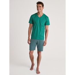 Calida Shorty »Relax Imprint 2« 2 tlg. V-Ausschnitt, Brusttasche, Kurzarm, Single Jersey Qualität pond green M (50) M (50) Herren Kurz-Pyjama