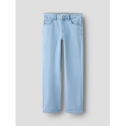 Straight-Jeans name it "NKFROSE HW STRAIGHT JEANS 9222-RM NOOS", M&auml;dchen, Gr. 140, N-Gr, light blau denim, Denim/Jeans, Obermaterial: 100% Baumwolle, unifarben, straight fit lang, Jeans Straight-Jeans