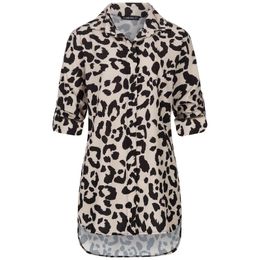 CLOUD 5IVE Klassische Bluse &raquo;Leo All Over Turn-Up Bluse&laquo; beige/black XXL XXL Regular fit mit langem Schnitt und verl&auml;ngertem R&uuml;ckensaum