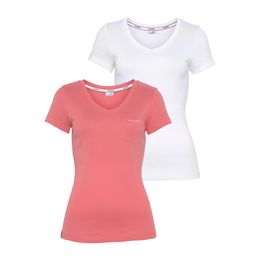 V-Shirt Kangaroos, Damen, Gr. 32/34, pink (pink, wei&szlig;), Rippware, Obermaterial: 100% Baumwolle, kontrastfarbene Details, unifarben, Basic, sehr figurbetont h&uuml;ftbedeckend, V-Ausschnitt, Shirts, Kurzarm, figurbetonter Schnitt, aus Baumwolle, im 2er-Pack