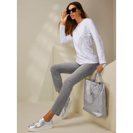 Langarmshirt Heine "Shirt", Damen, Gr. 34, wei&szlig;, 100% Baumwolle, bedruckt, gemustert, mehrfarbig, Rundhals, Shirts Langarmshirt