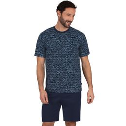 Schlafanzug TRIGEMA "TRIGEMA Kurzer Schlafanzug mit Smiley-Motiv", Herren, Gr. L, blau (navy), 100% Baumwolle, Homewear-Sets Schlafanzug