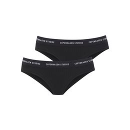 Bikinislip Copenhagen Studios "mit softem Logobund", Damen, Gr. L (40), schwarz, Feinripp, Obermaterial: 96% Baumwolle, 4% Elasthan (LYCRA), unifarben mit Farbeinsatz, k&ouml;rpernah, Unterhosen, aus gerippter Bio-Baumwollqualit&auml;t