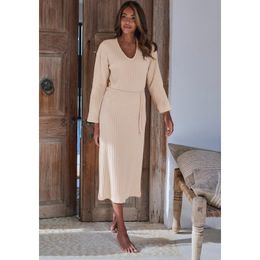 Lascana Strickkleid Lounge-/ Rippkleid mit weiten Ärmeln und Taillenband, Loungewear sand-melange 36/38 - N-Gr N-Gr 36/38 Langes Rippkleid mit...