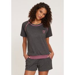 Shorty Vivance Dreams, Damen, Gr. 48/50, grau (anthrazit, meliert), Single Jersey, Obermaterial: 60% Baumwolle, 40% Polyester, Basic kurz, Rundhals, Raglan&auml;rmel, Homewear-Sets Shorty, mit dekorativen Flatlock-N&auml;hten in Neonfarben