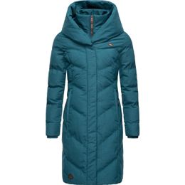 Steppmantel Ragwear "Natalka Melange", Damen, Gr. M (38), blau (ocean), Außenmaterial: 100% Polyester; Innenfutter: 100% Polyester; Wattierung: 100% Polyester, figurumspielend ca. Mitte Oberschenkel, Ärmel ohne Ärmelschlitz Strickbündchen, Mäntel Steppmantel, wasserdichter Damen Wintermantel mit gefütterter Kapuze