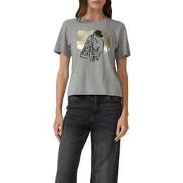 T-Shirt s.Oliver, Damen, Gr. 46, light grau, Jersey, Obermaterial: 100% Baumwolle, bedruckt, gl&auml;nzend, normal h&uuml;ftbedeckend, Rundhals, Shirts T-Shirt, mit Flitzer-Print