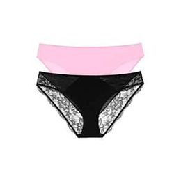 Slip Dorina "Willa", Damen, Gr. L, schwarz (schwarz, pink), Microfaser, Obermaterial: 73% Polyamid, 14% Elasthan, 13% Polyester, k&ouml;rpernah, Unterhosen Slip, teilweise mit floraler Spitze