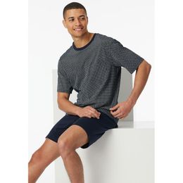 Schiesser Shorty »Comfort Essentials« 2 tlg. mit gemustertem Oberteil 804-nachtblau 56 56 Herren-Schlafanzug von Schiesser